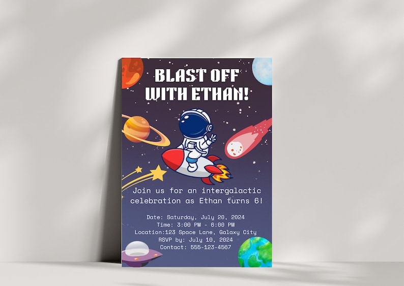 Space, Birthday, Invitation, Rocket, Stars, Planets, Galaxy, Astronaut ...