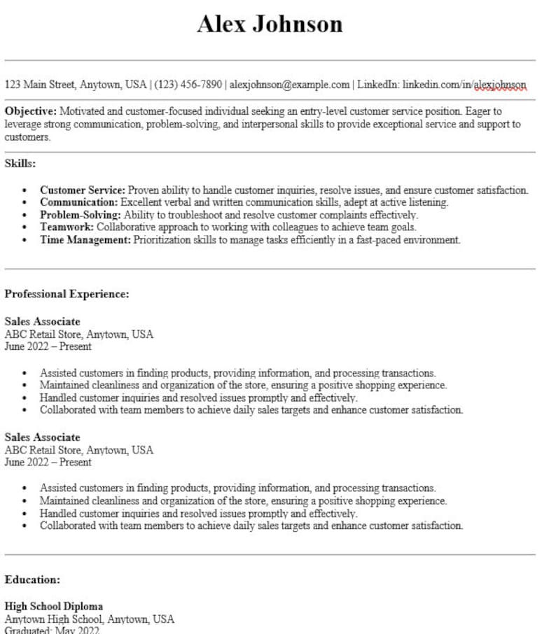 Customer Service Resume Template - Etsy
