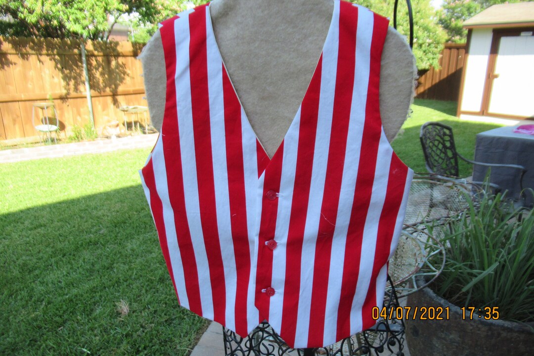 Adult Red Stripe Barber Shop Vest , Clown Vest, School Plays - Etsy
