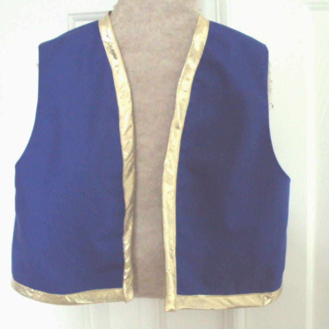 A ADULT Toad Vest From Super Mario, Blue With Metallic Gold Lame Trim ...