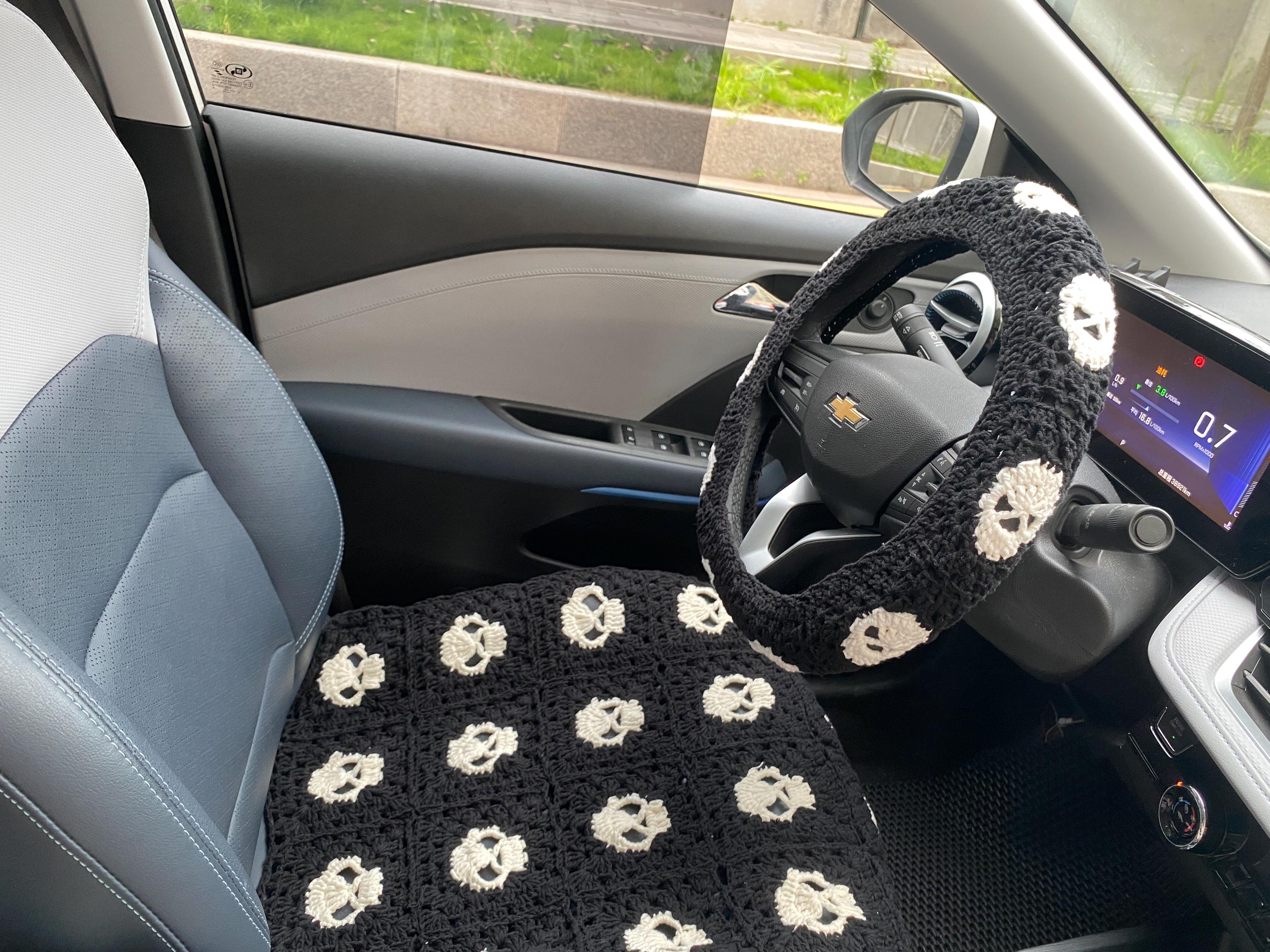 Goth Skull Car Seat Cover,crochet Seat Covers,steering Wheel Cover Seat ...