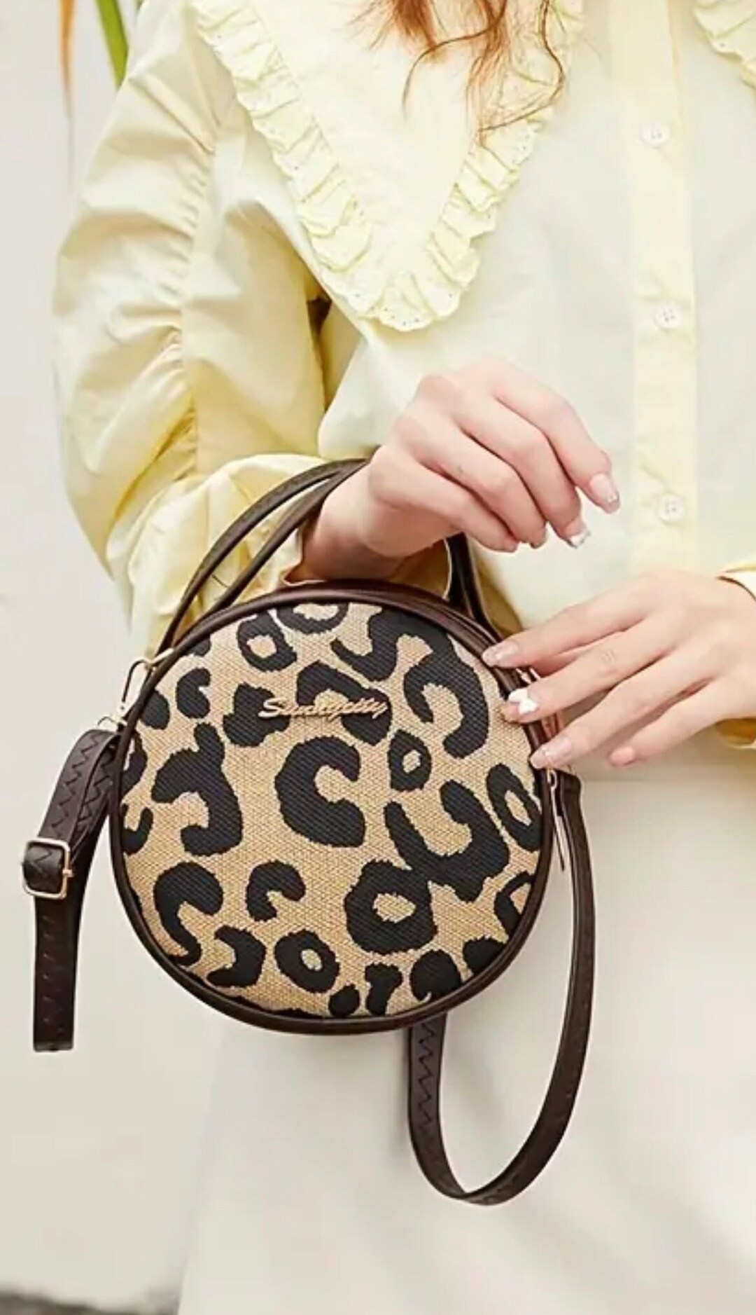 Round Cheetah Print Handbag With Zipper and Straps - Etsy