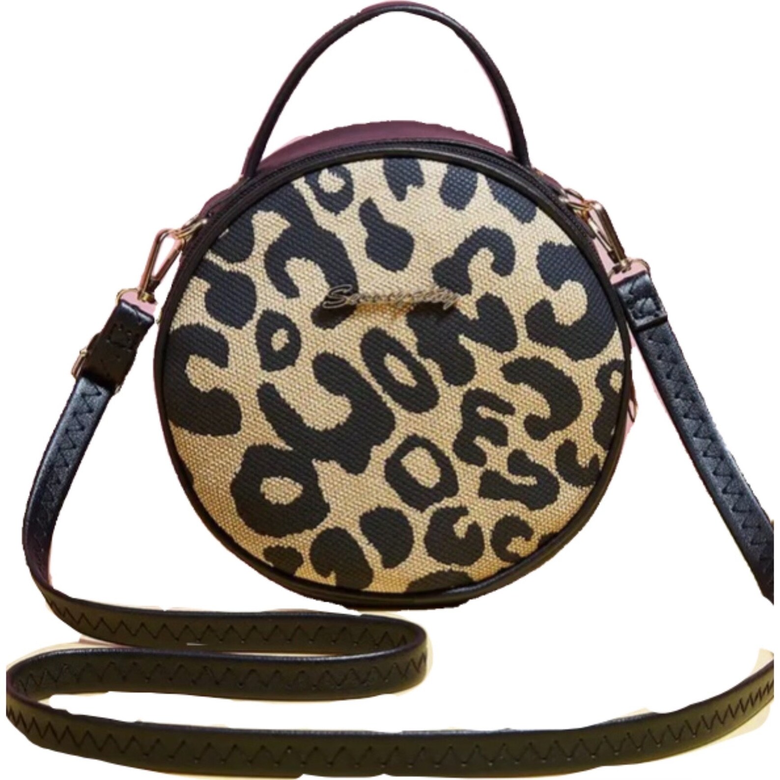 Round Cheetah Print Handbag With Zipper and Straps - Etsy