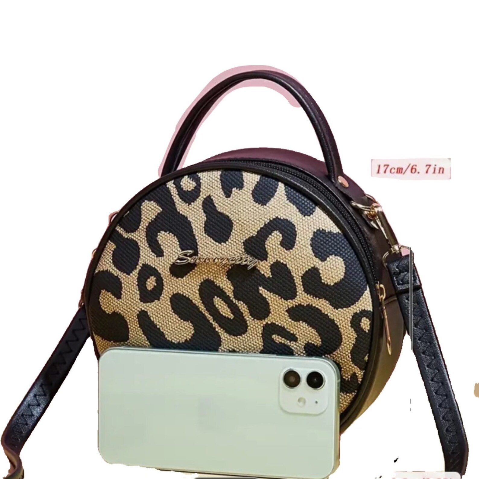 Round Cheetah Print Handbag With Zipper and Straps - Etsy