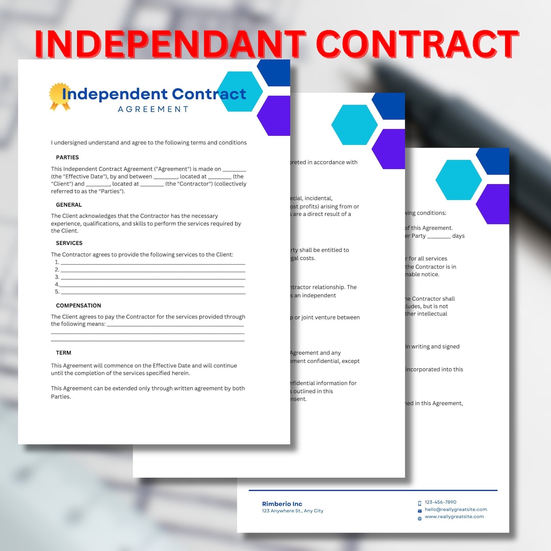 Independent Contract Agreement PDF File - Etsy