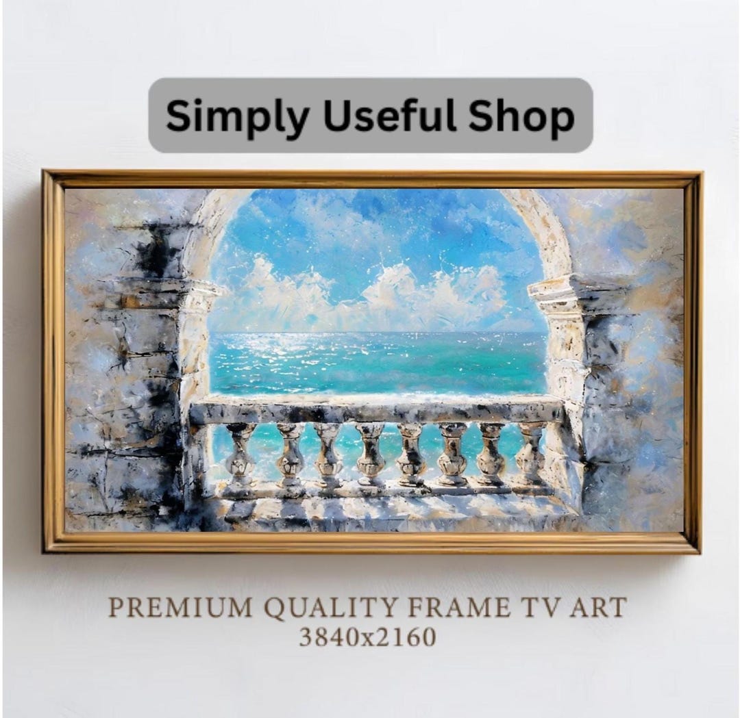 Coastal Balcony Ocean View Frame TV Art | Beach House Decor (digital ...