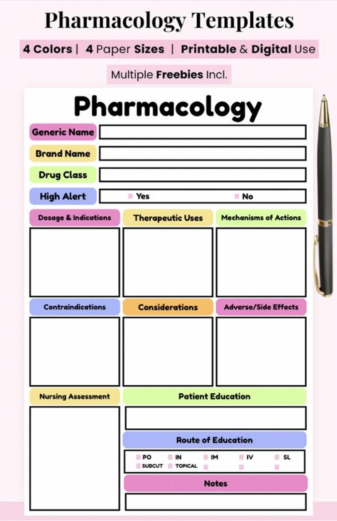 Pharmacology Templates, Pharma Template Chart, Note Sheets for Nurse ...