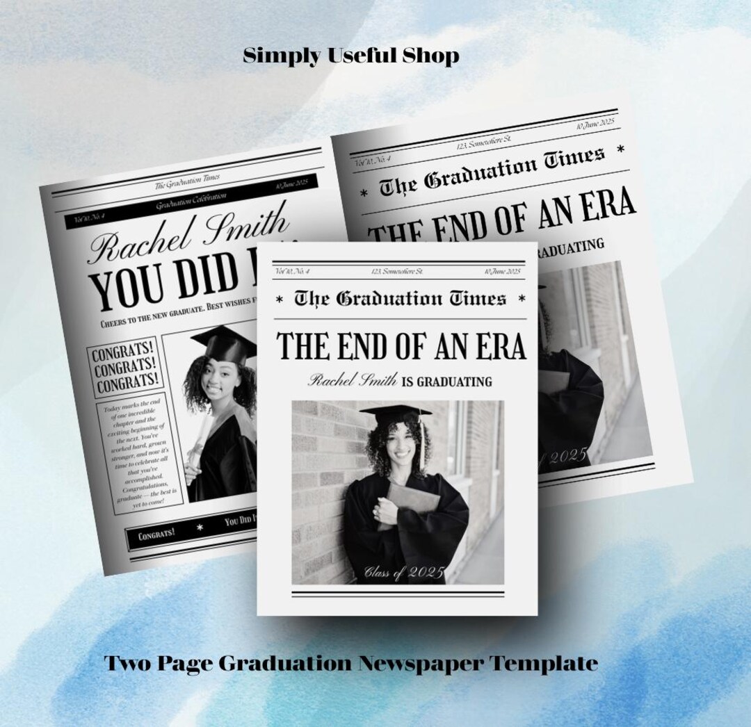 Canva Graduation Party Invite Newspaper Template, Large Editable ...