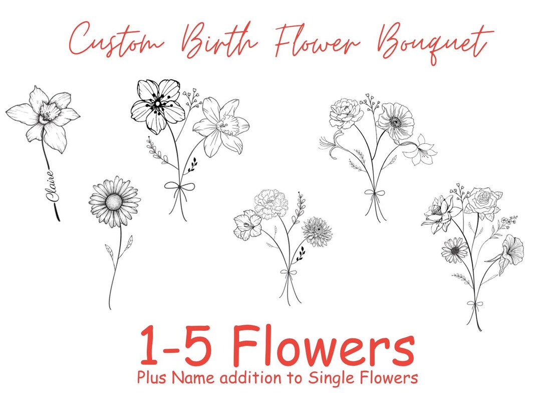 Custom Birth Flower Bouquet, Birth Flower Tattoo Design, Flower Bouquet ...