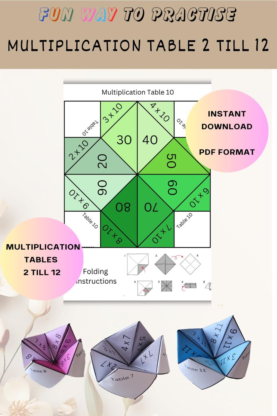Multiplication Table, Paper Fortune Teller Activity Game, Cootie ...
