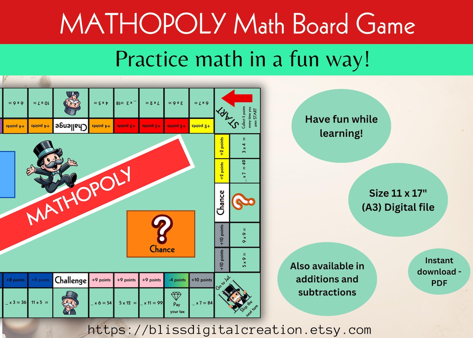 Mathopoly Math Game, Multiplication Table, Times Table, Multiply Chart ...