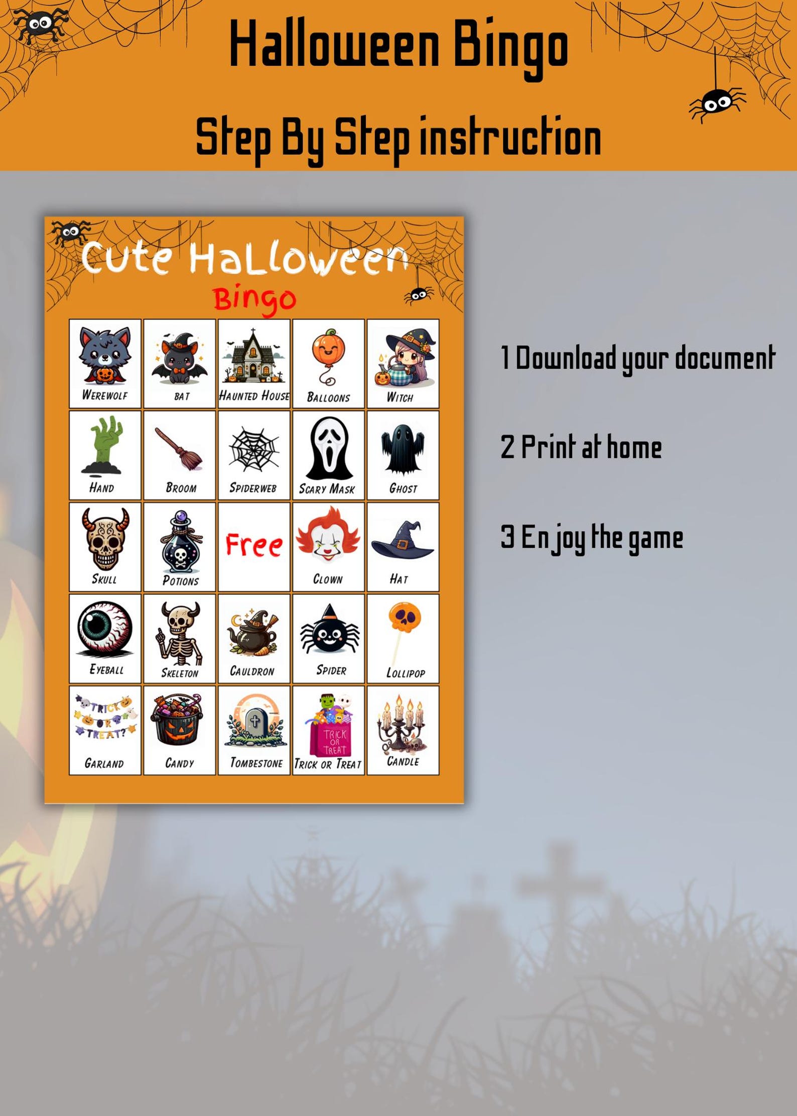 Halloween Bingo Cards, Halloween Activity, Kids Halloween Game, Cute ...