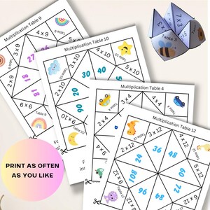 Multiplication Table, Paper Fortune Teller Activity Game, Times Table ...