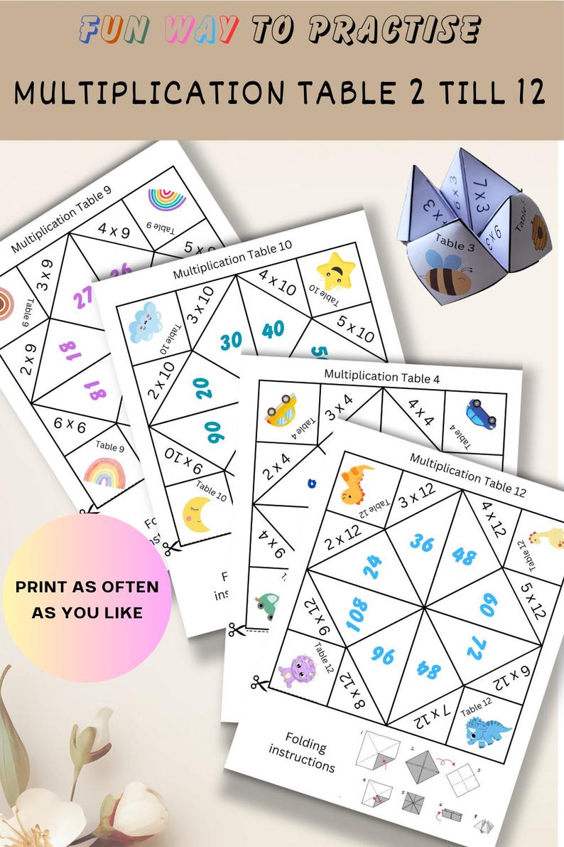 Multiplication Table, Paper Fortune Teller Activity Game, Times Table ...
