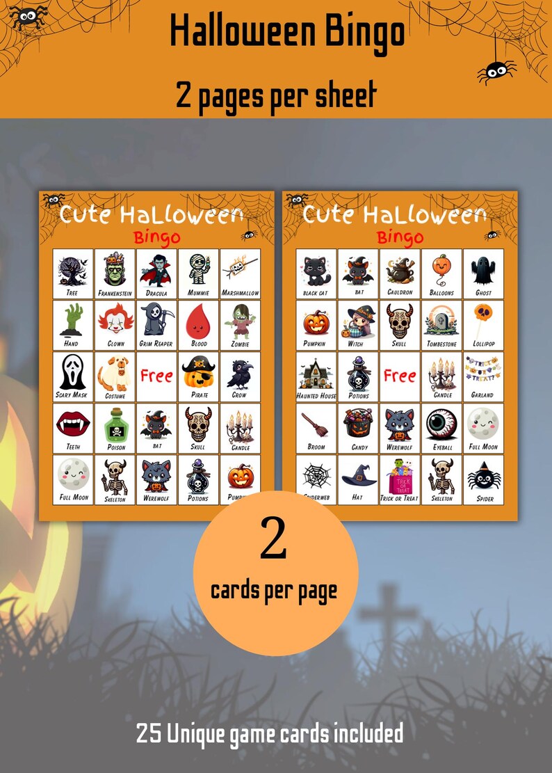 Halloween Bingo Cards, Halloween Activity, Kids Halloween Game, Cute ...