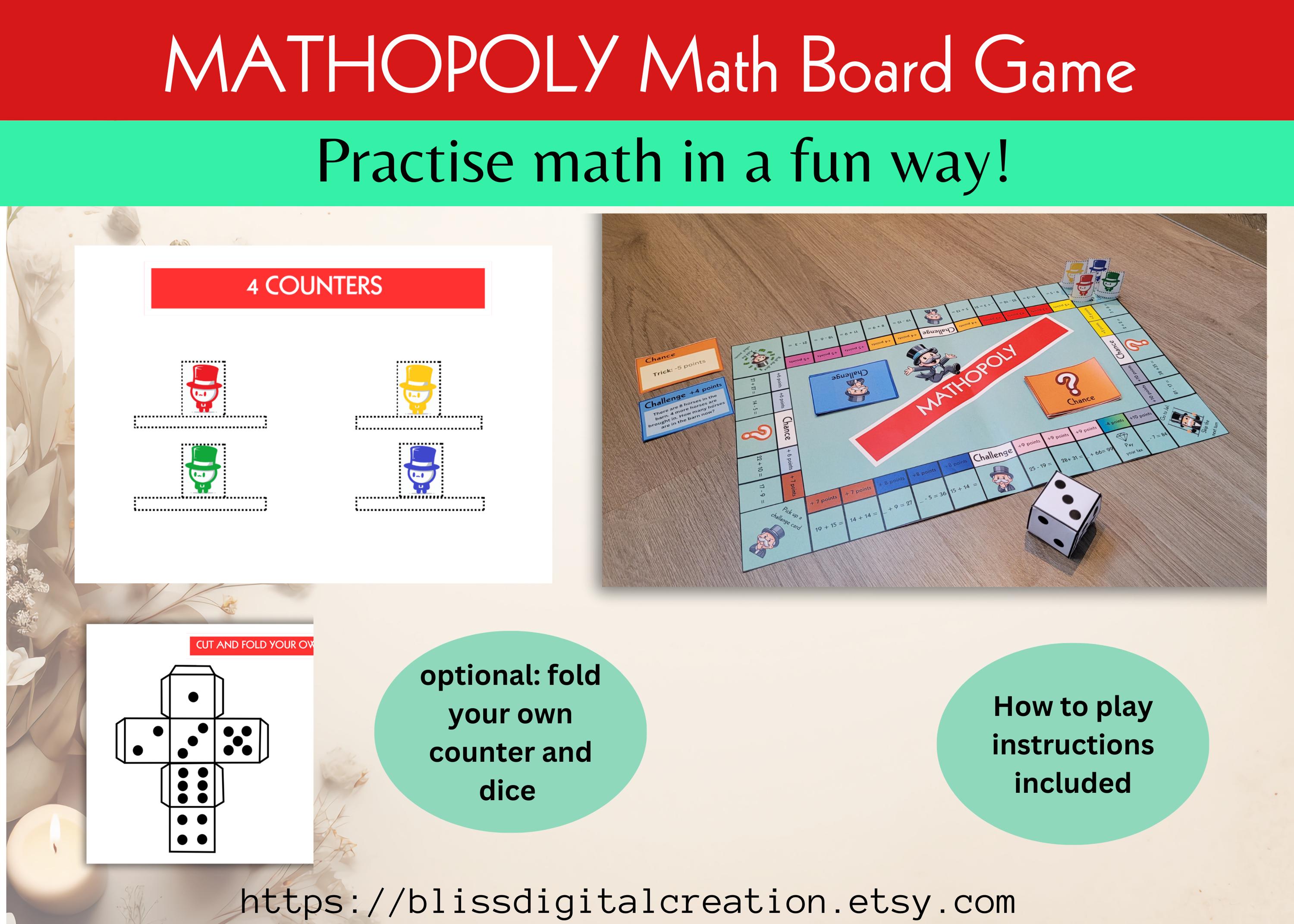 Mathopoly Math Game, Math Addition Subtraction, Math Practice, Math ...