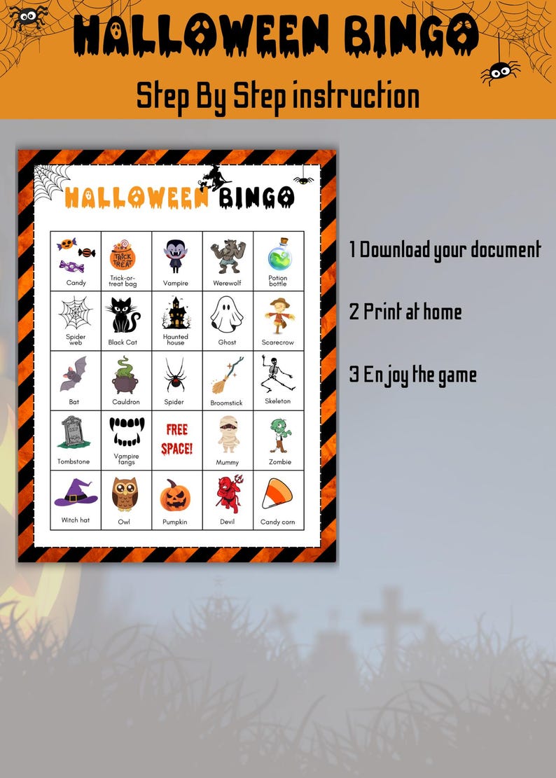 Halloween Bingo Cards, Halloween Activity, Kids Halloween Game, Family ...