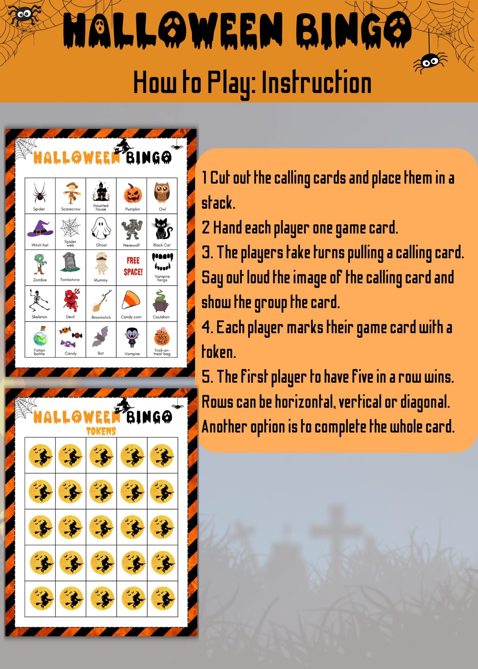 Tarjetas de bingo de Halloween, actividad de Halloween, juego de ...
