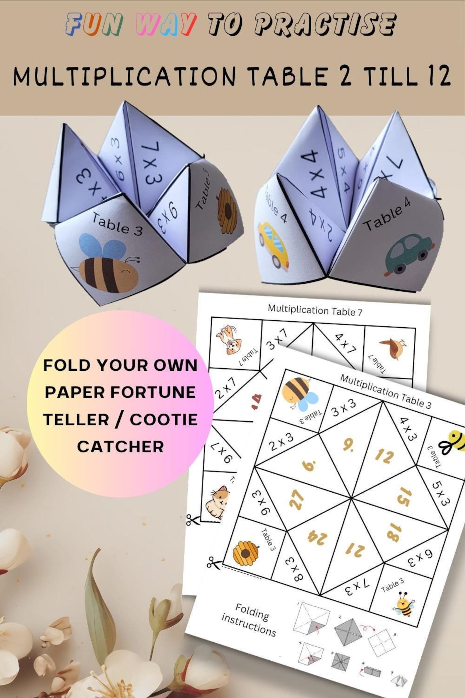 Multiplication Table, Paper Fortune Teller Activity Game, Times Table ...
