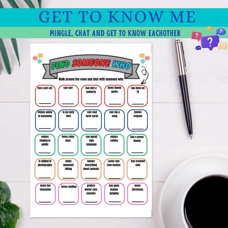 Get to Know Me Bingo, Team Building Get to Know Me Questionnaire ...