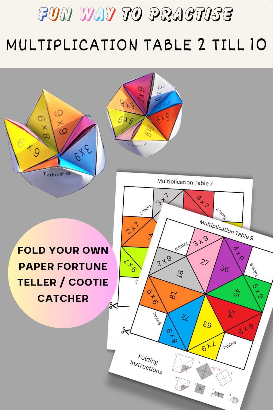 Multiplication Table, Paper Fortune Teller Activity Game, Cootie ...