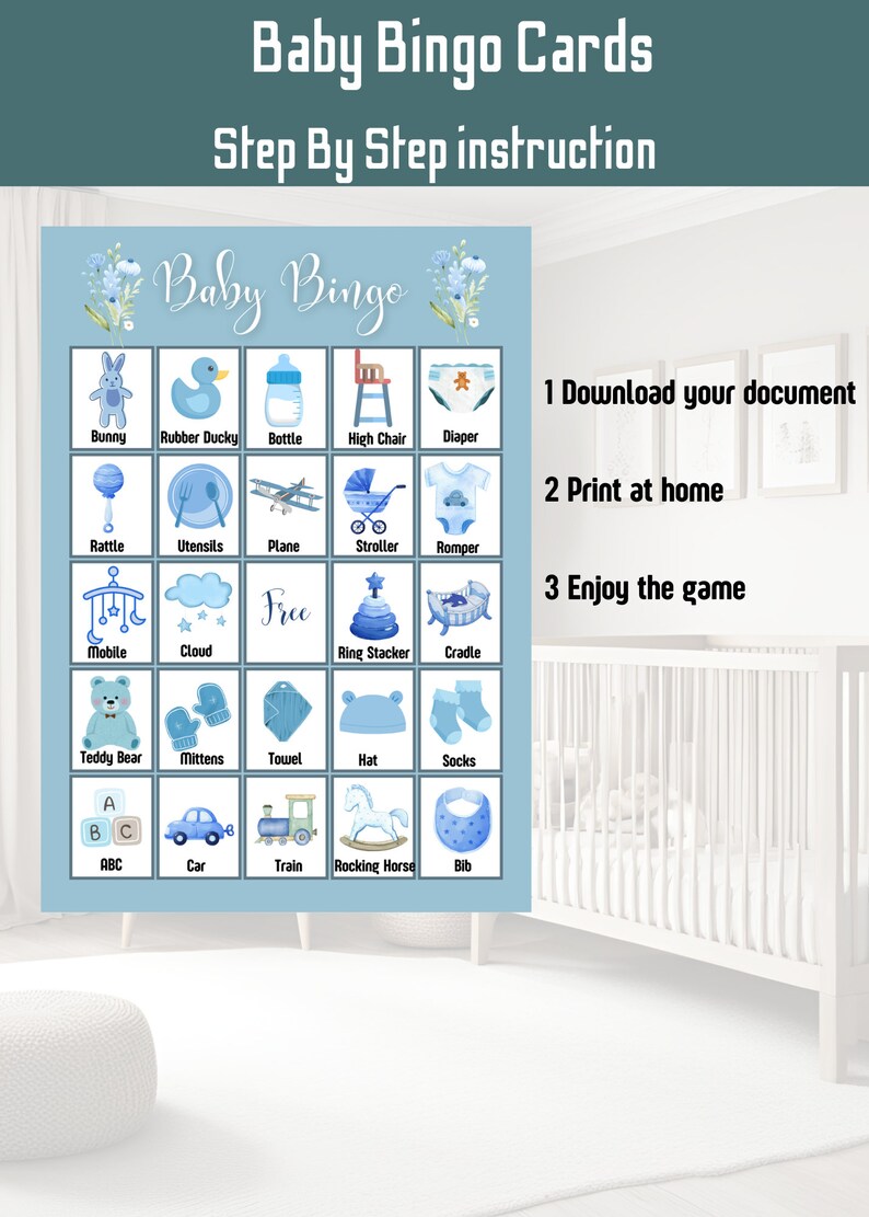 Blue Baby Shower Bingo Game Printable Cards bingo Cards, Baby Shower ...