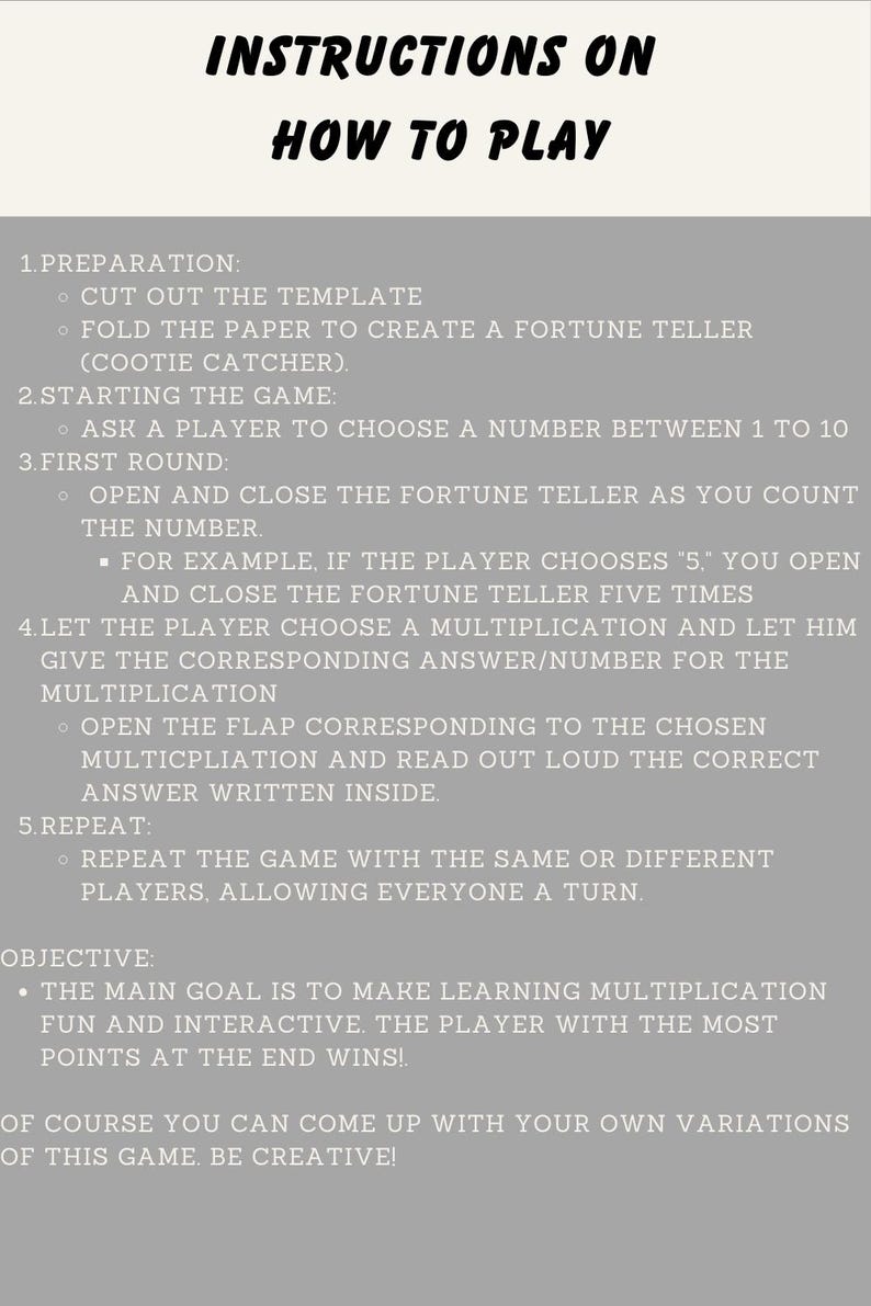 Multiplication Table, Paper Fortune Teller Activity Game, Times Table ...