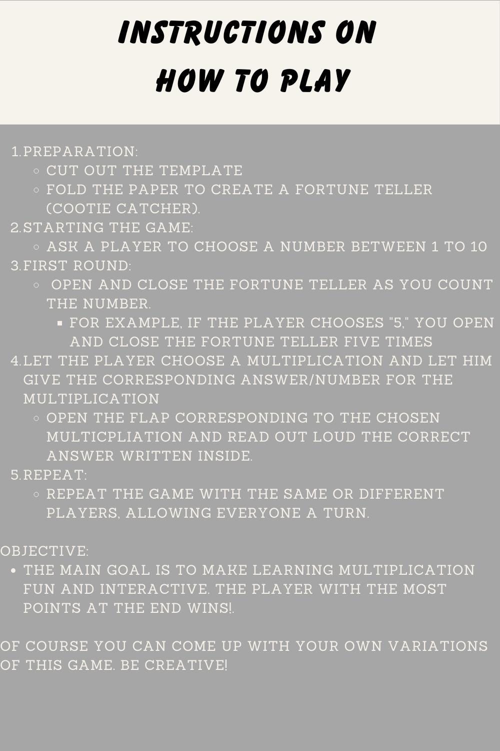 Multiplication Table, Paper Fortune Teller Activity Game, Times Table ...