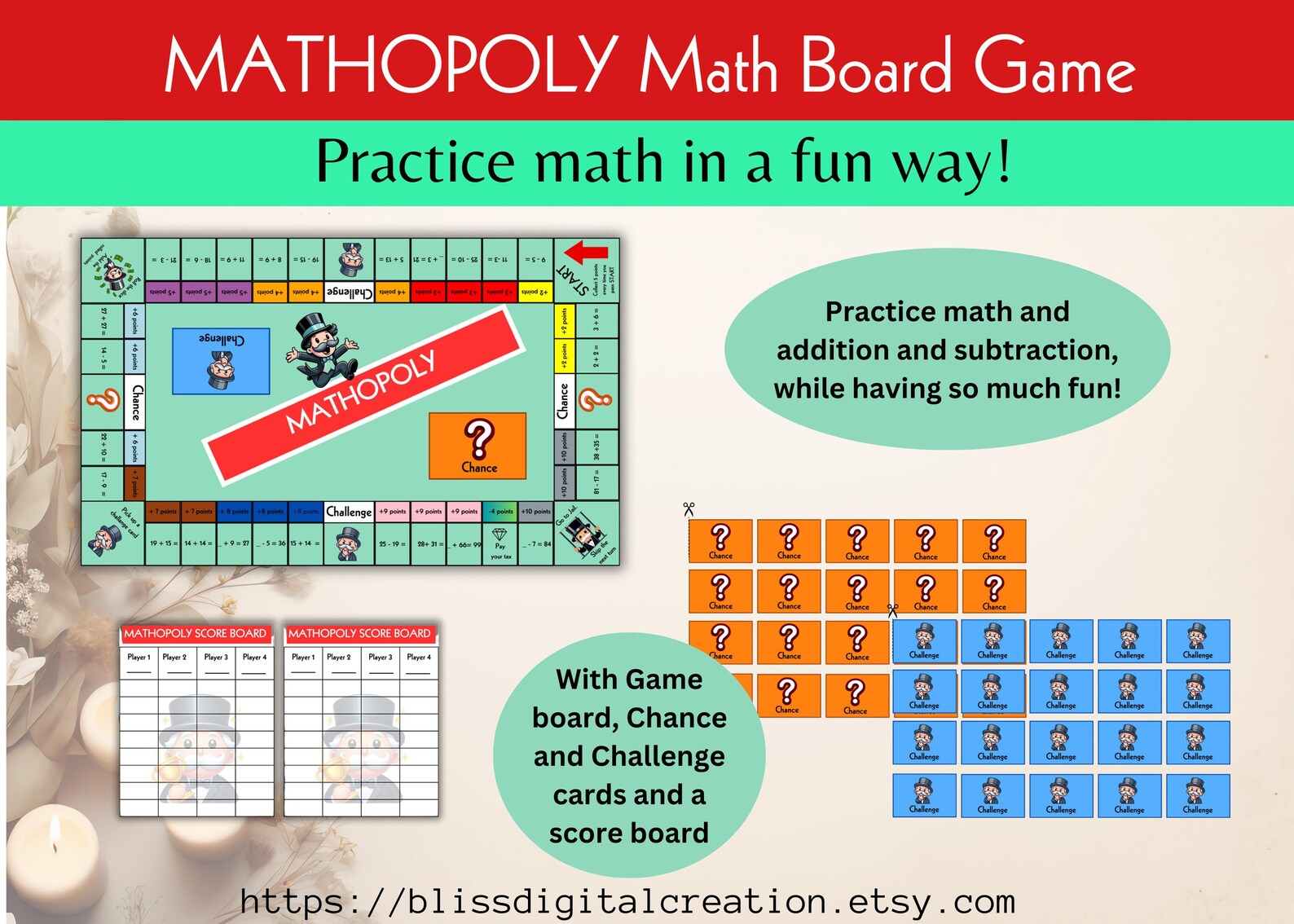 Mathopoly Math Game, Math Addition Subtraction, Math Practice, Math ...