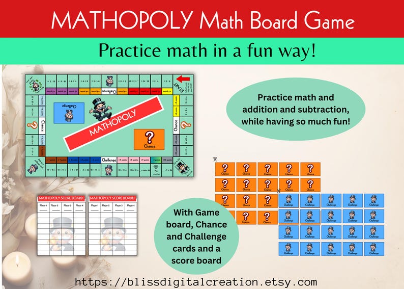 Mathopoly Math Game, Math Addition Subtraction, Math Practice, Math ...