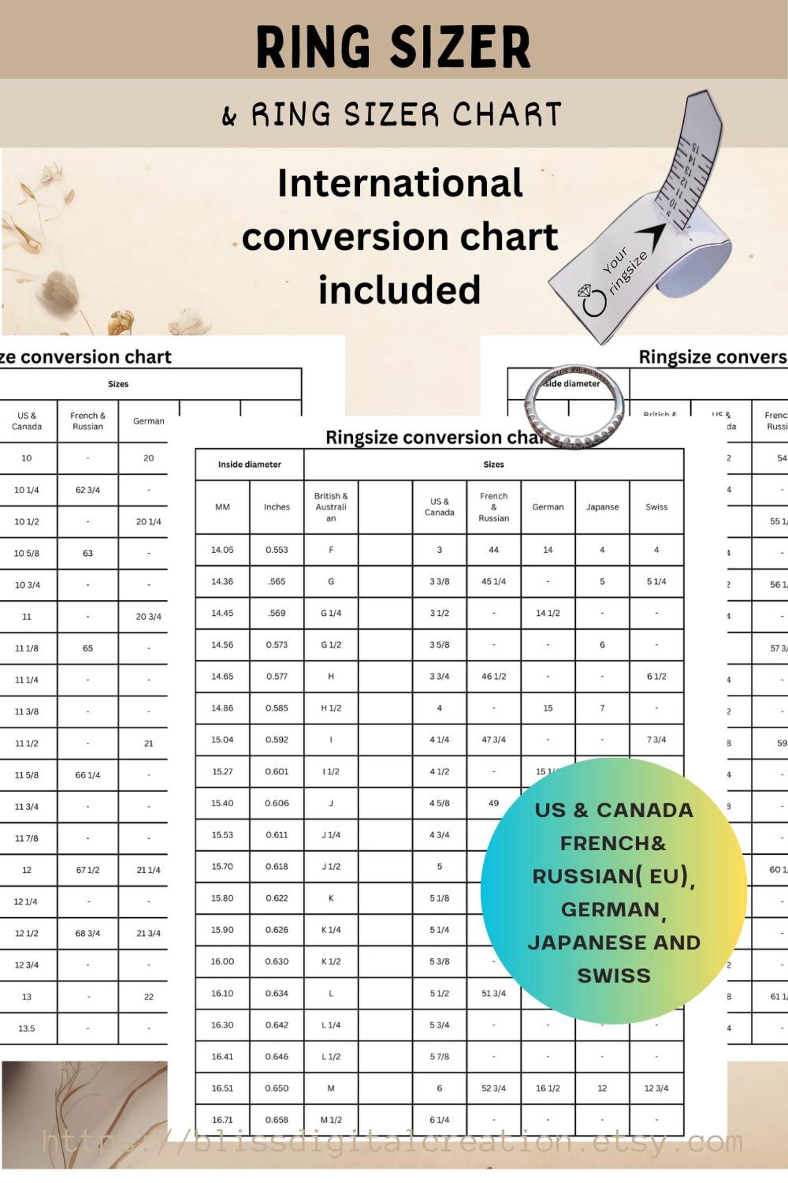 Ring Sizer, Ring Sizer Chart, Ring Size Chart, Ring Size, Ring Sizing ...