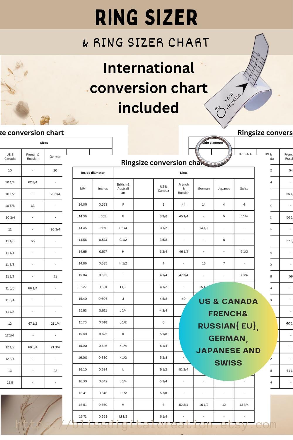 Ring Sizer, Ring Sizer Chart, Ring Size Chart, Ring Size, Ring Sizing ...