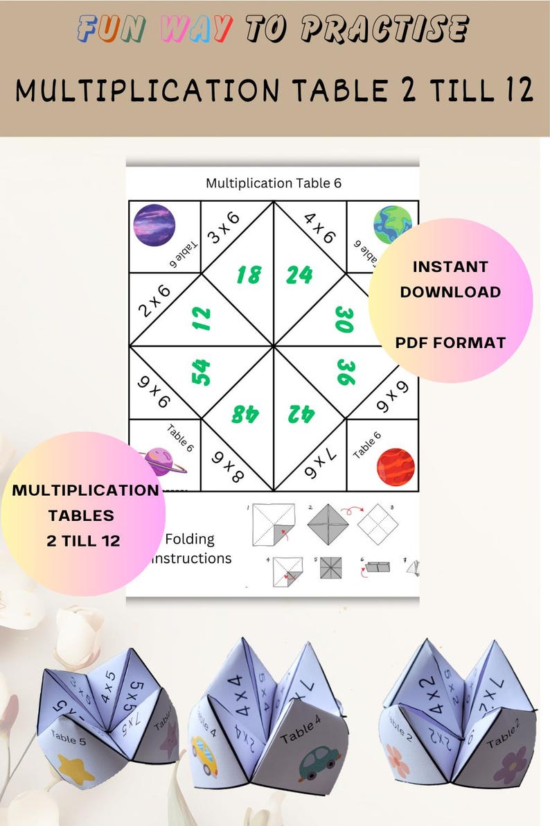 Multiplication Table, Paper Fortune Teller Activity Game, Times Table ...