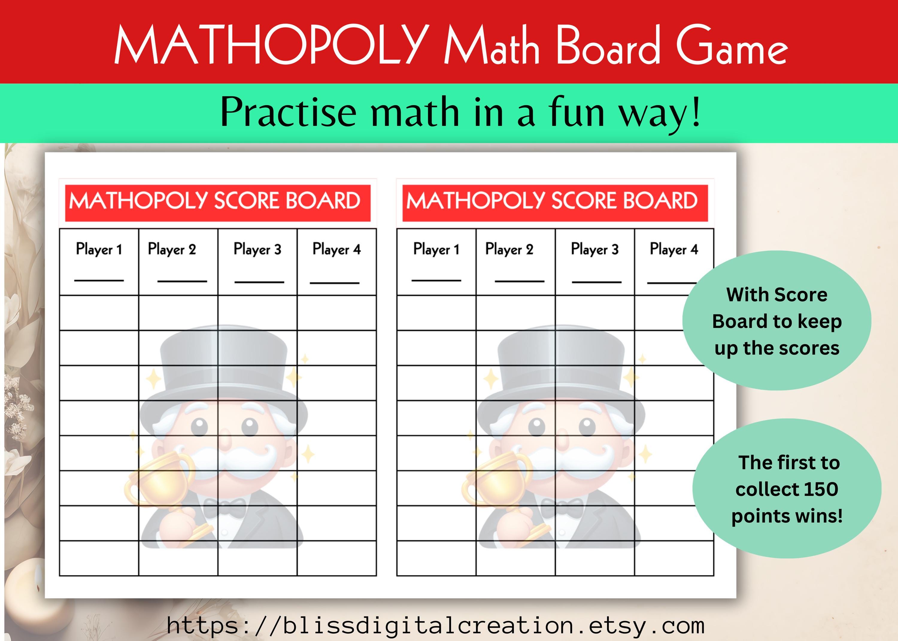Mathopoly Math Game, Multiplication Table, Times Table, Multiply Chart, Math Practice, Math ...