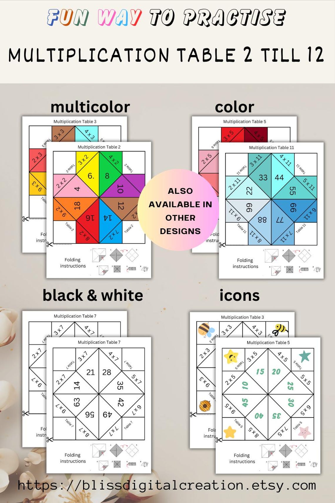 Multiplication Table, Paper Fortune Teller Activity Game, Times Table ...