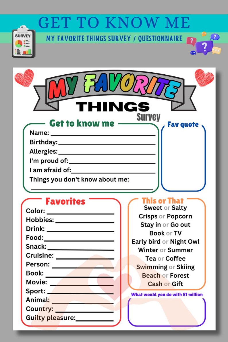 Get to Know Me Questionnaire, Team Building Get to Know Me ...