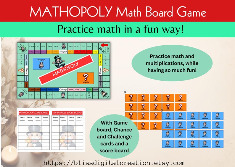 Mathopoly Math Game, Multiplication Table, Times Table, Multiply Chart ...