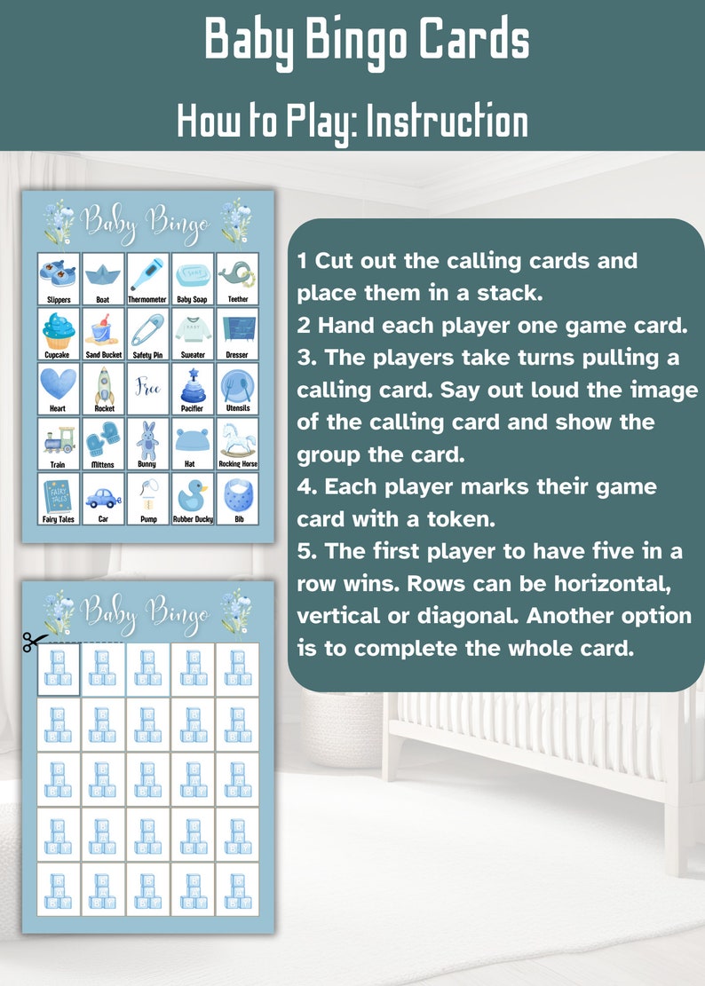 Blue Baby Shower Bingo Game Printable Cards bingo Cards, Baby Shower ...
