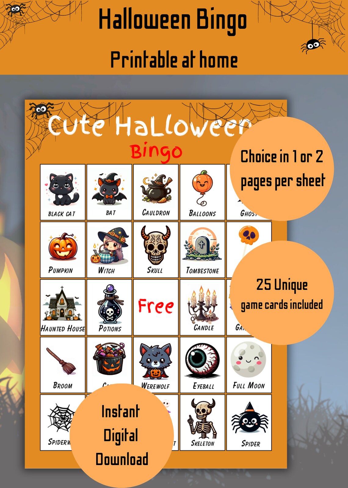 Halloween Bingo Cards, Halloween Activity, Kids Halloween Game, Cute ...