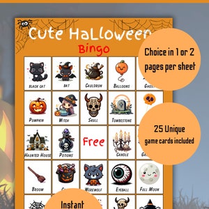 Halloween Bingo Cards, Halloween Activity, Kids Halloween Game, Cute ...