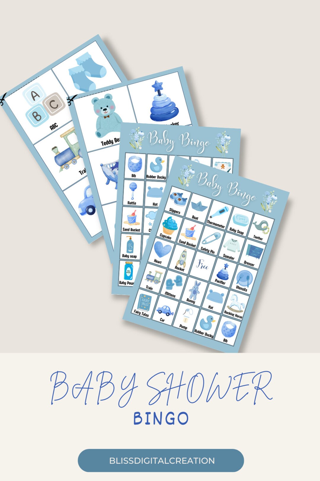 Blue Baby Shower Bingo Game Printable Cards bingo Cards, Baby Shower ...
