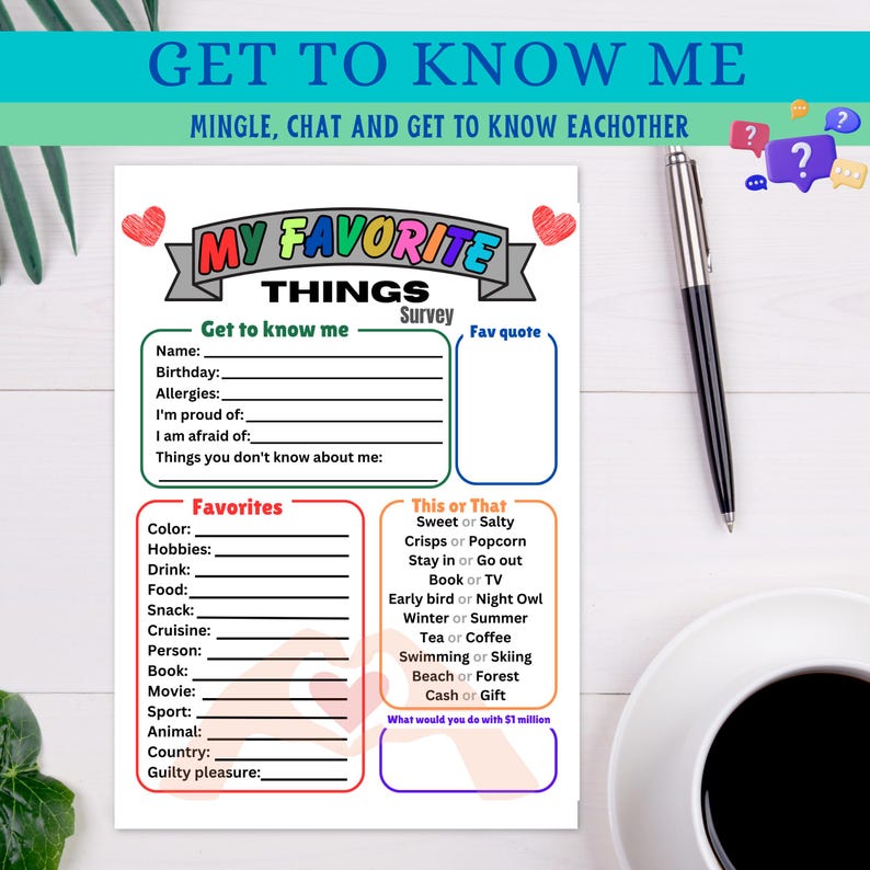 Get to Know Me Questionnaire, Team Building Get to Know Me ...