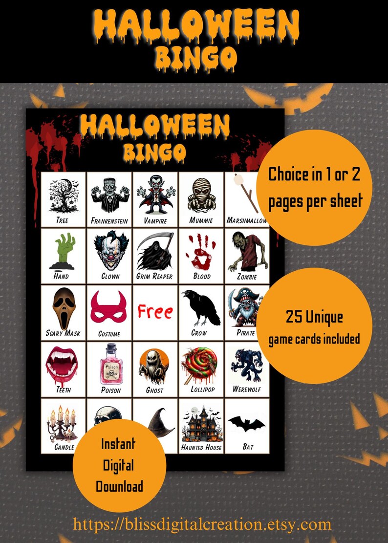 Halloween Bingo Cards, Halloween Activity, Kids Halloween Game, Cute ...
