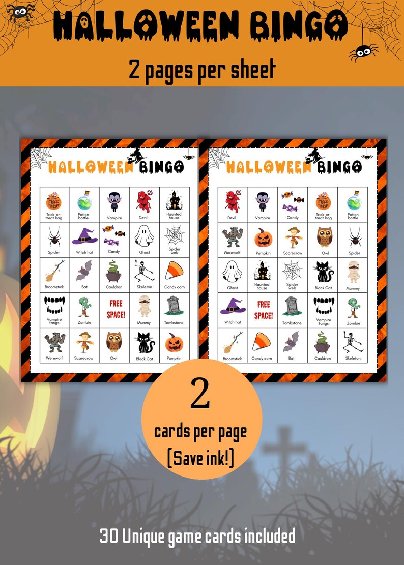 Halloween Bingo Cards, Halloween Activity, Kids Halloween Game, Family ...