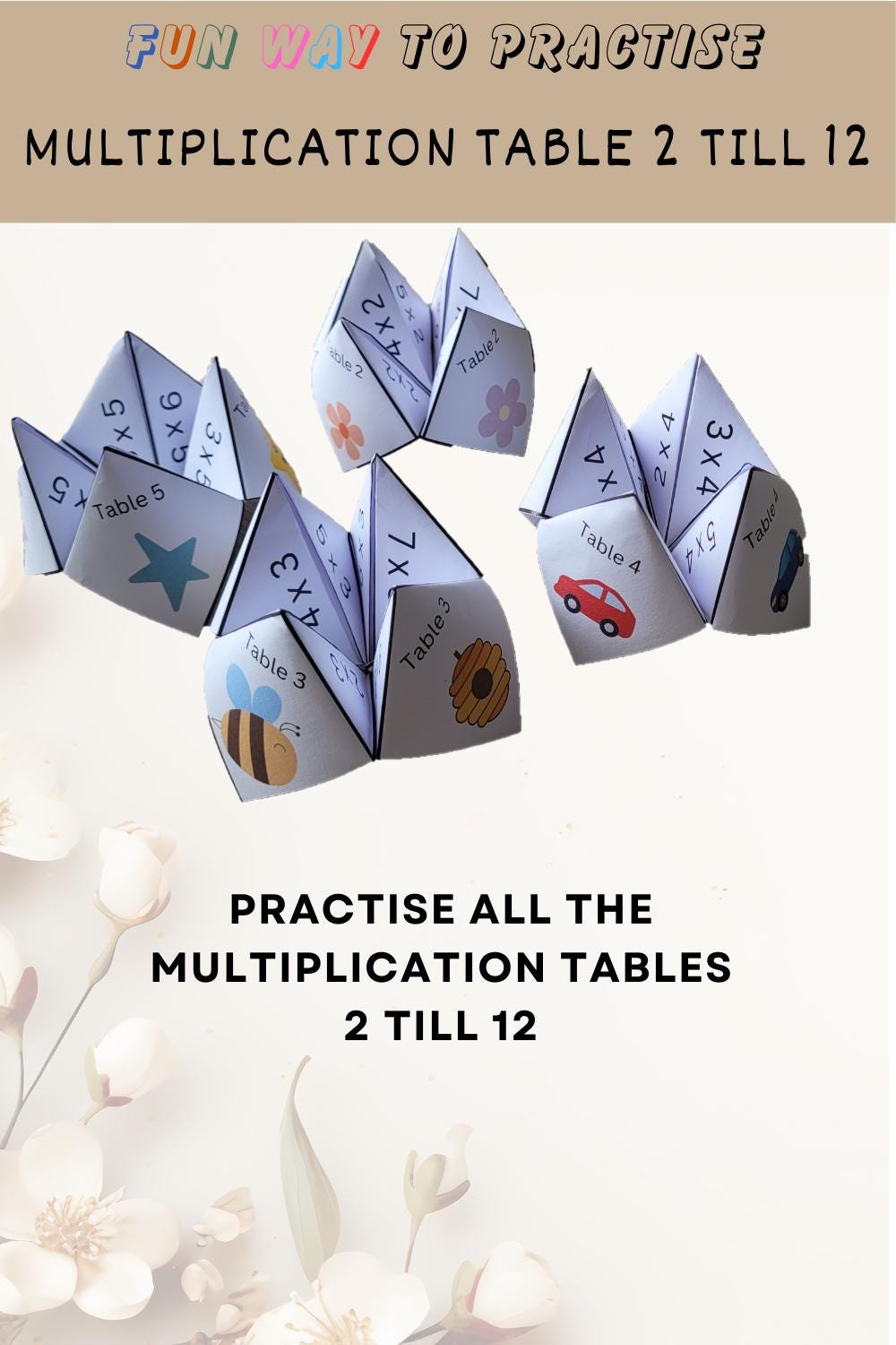 Multiplication Table, Paper Fortune Teller Activity Game, Times Table ...
