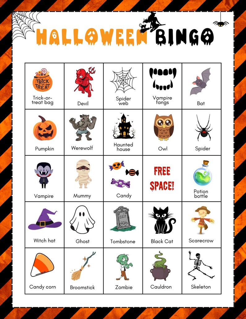 Halloween Bingo Cards, Halloween Activity, Kids Halloween Game, Family ...