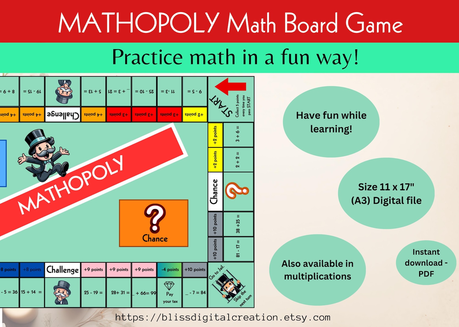 Mathopoly Math Game, Math Addition Subtraction, Math Practice, Math ...