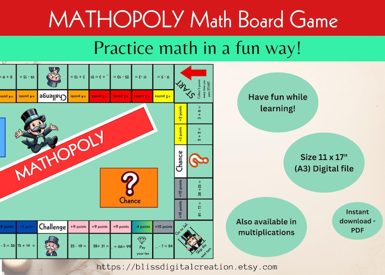 Mathopoly Math Game, Math Addition Subtraction, Math Practice, Math ...