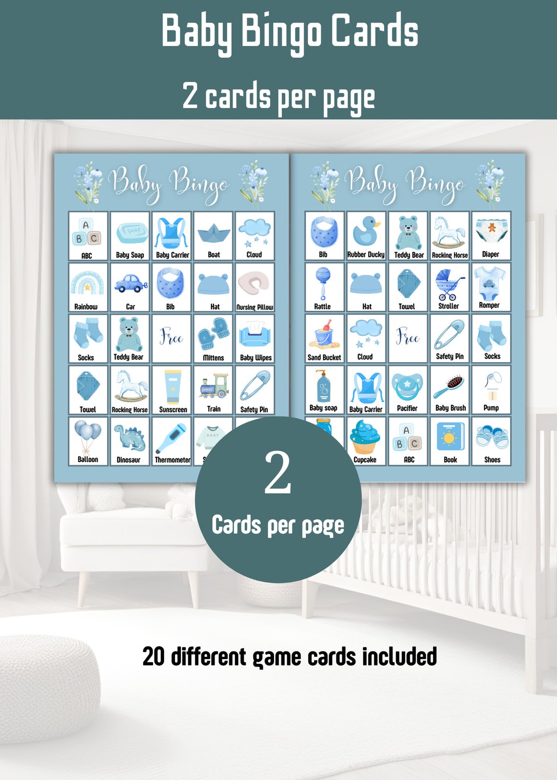 Blue Baby Shower Bingo Game Printable Cards bingo Cards, Baby Shower ...