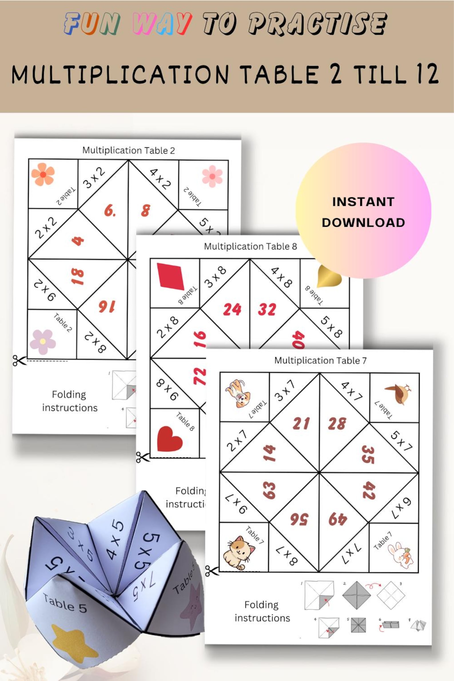 Multiplication Table, Paper Fortune Teller Activity Game, Times Table ...